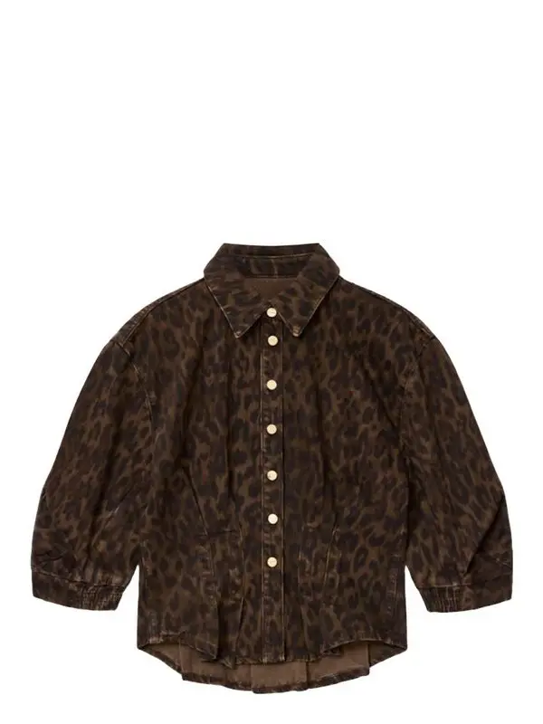 ALLSAINTS Leopard Print Denim Shirt With 3/4 Sleeves - Leppo Brown