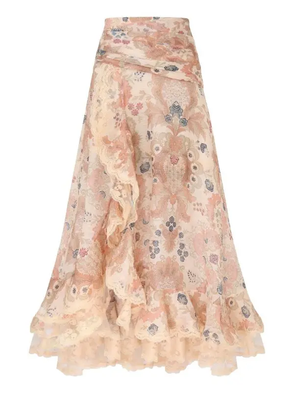 Zimmermann Rebellion Ruffled Midi Skirt - Nude