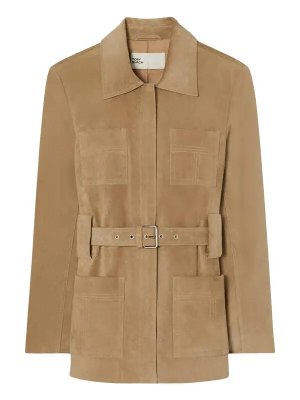 Tory Burch Suede Belted Jacket - Light Brown