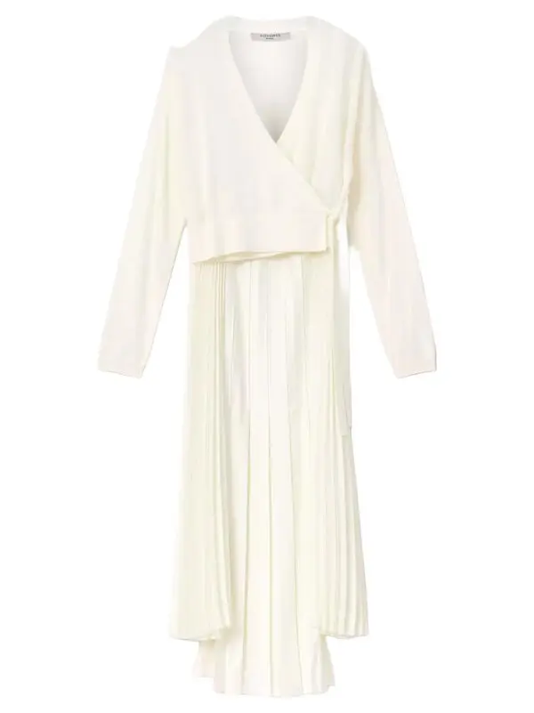 ALLSAINTS Lucille Asymmetrical Pleated Midi Dress - Chalk White