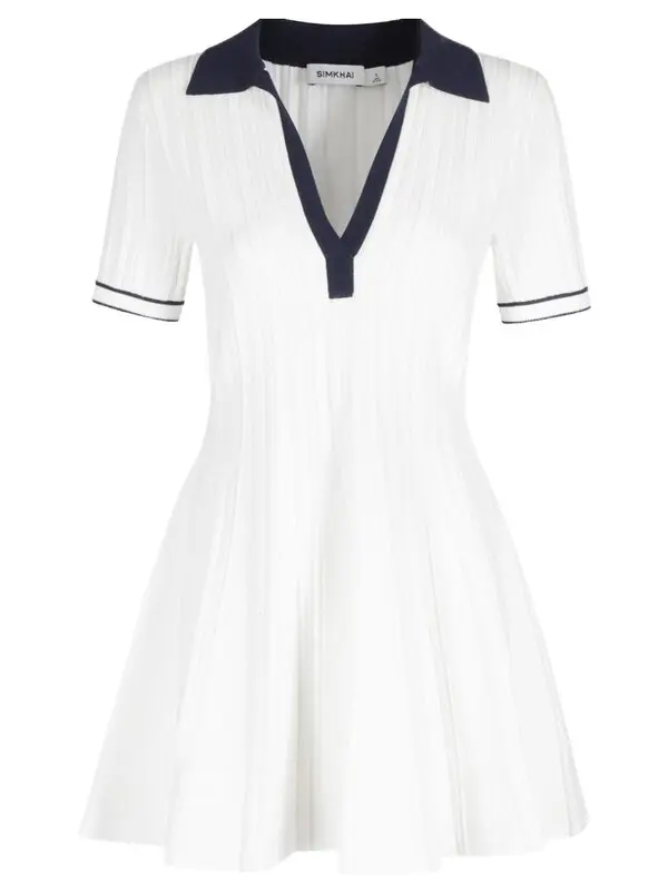 Simkhai Ribbed Knit Polo Mini Dress - White