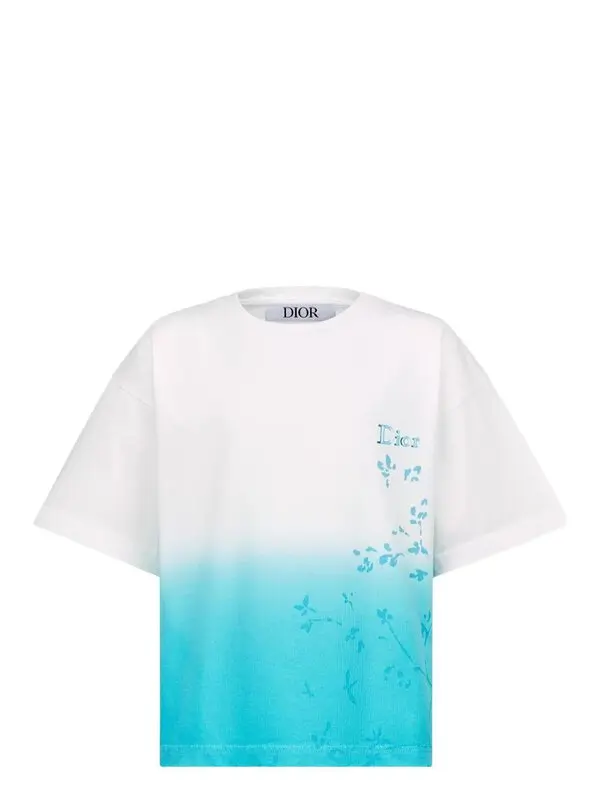 Dior Short-sleeved T-shirt With Floral Print - Gradient Ivory/turquoise