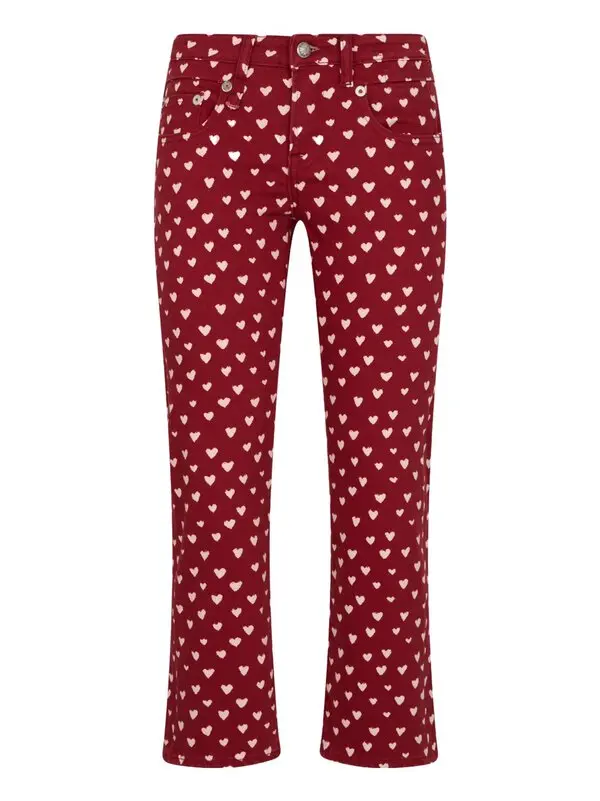 R13 Charlotte Heart-print Wide-leg Jeans - Red
