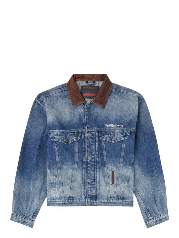 DIESEL® D-denver S1 Denim Jacket With Leather Collar - Blue