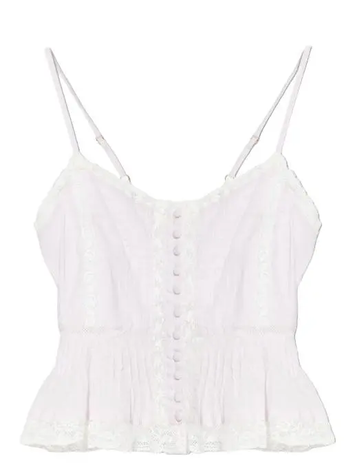 LoveShackFancy Aleni Lace Peplum Top - White