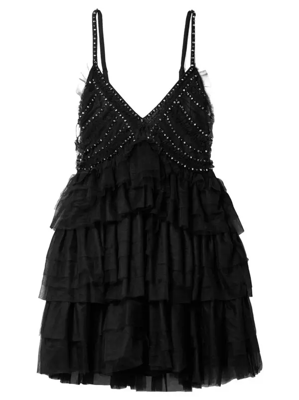 LoveShackFancy Jude Embellished Ruffled Mini Dress - Black