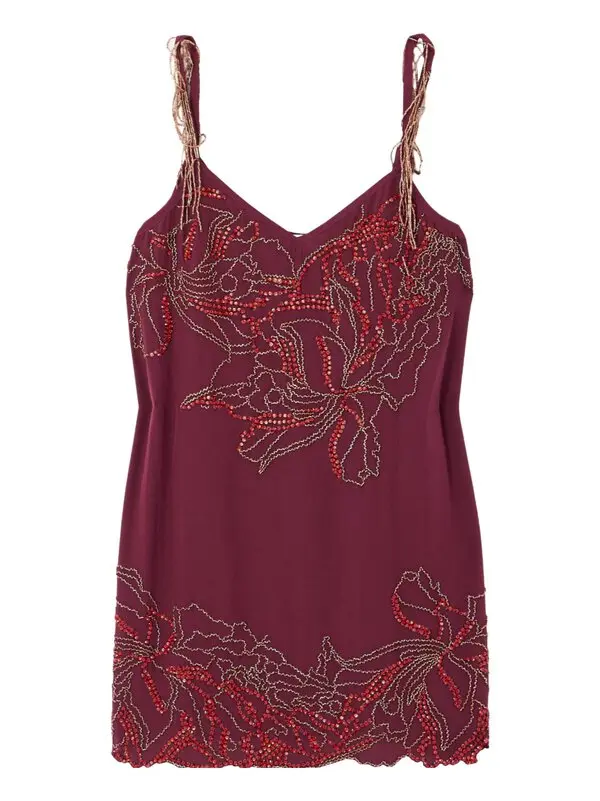 Dries Van Noten Sleeveless V-neck Top With Embellished Floral Print - Red