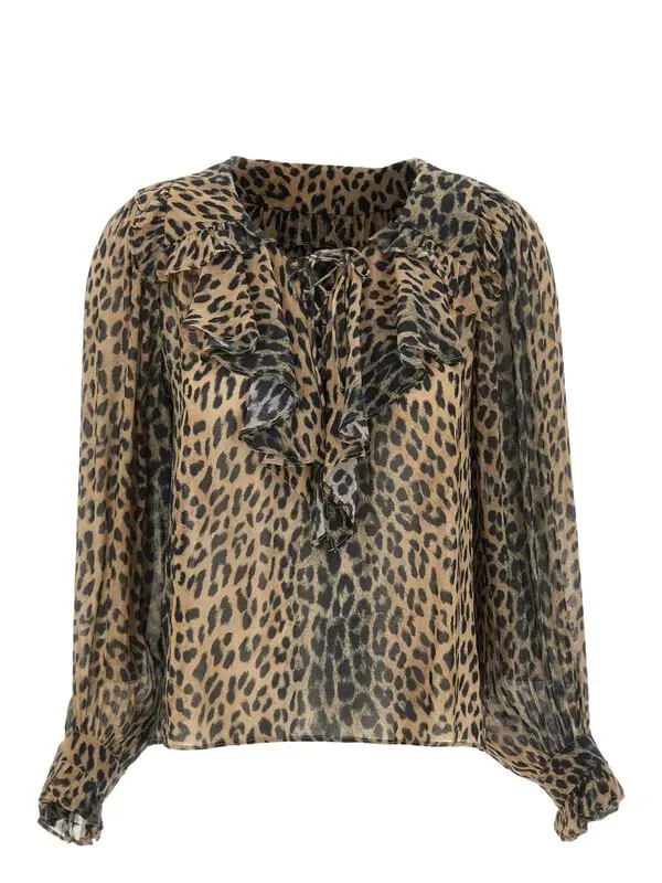 Rixo Animal Print Long Sleeve Blouse - Brown