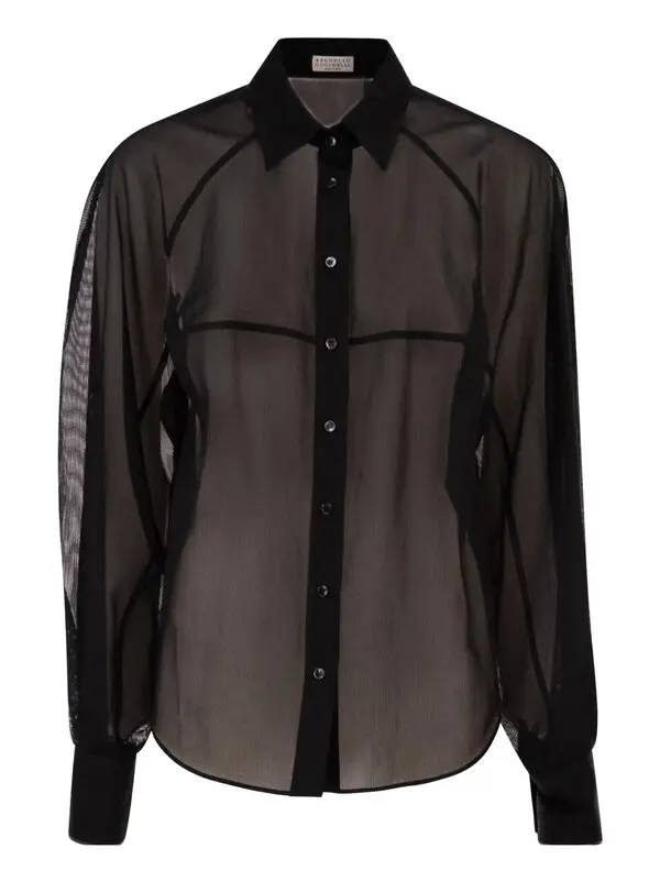 Brunello Cucinelli Monili Embellished Cotton Organza Shirt - Black