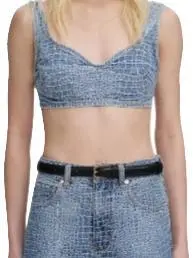 SELF-PORTRAIT Embellished Denim Top With Heart-shaped Neckline - Nude