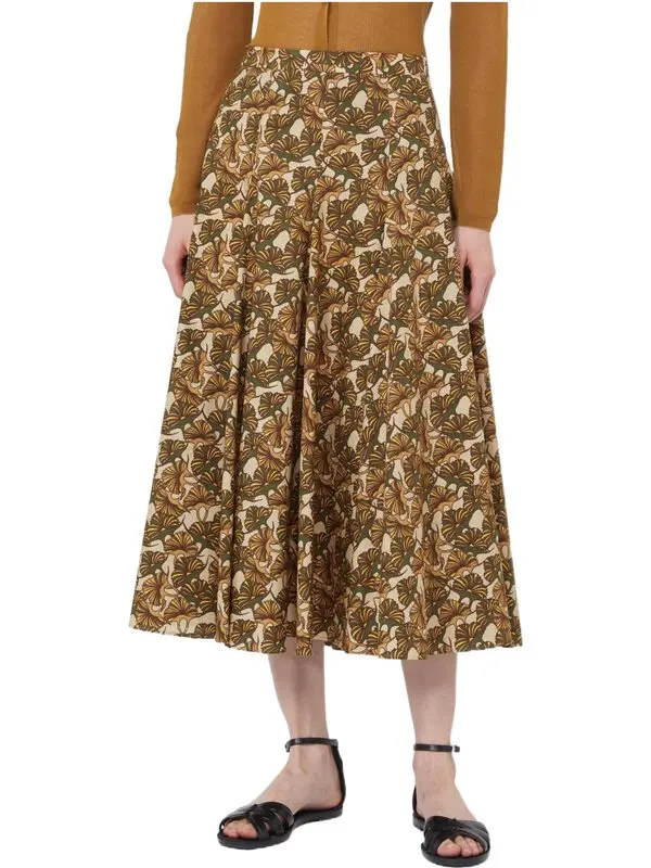 Max Mara Printed Pleated Midi Skirt - Brown