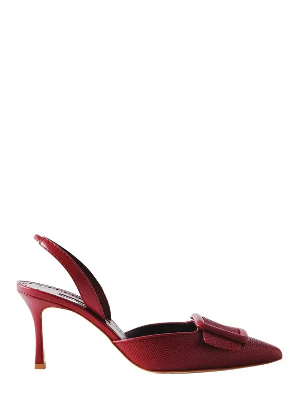 Manolo Blahnik Maysli 70 Lizard-effect Leather Slingback Pumps - Red