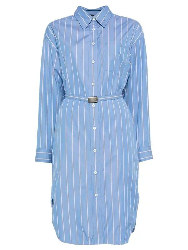 A.p.c. Striped Belted Shirt Midi Dress - Blue