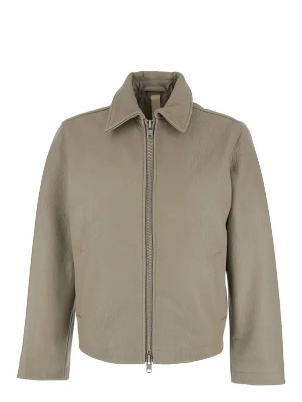 SUNFLOWER Cropped Leather Jacket - Grey