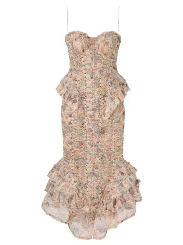 Zimmermann Rebellion Ruffled Midi Dress - Nude