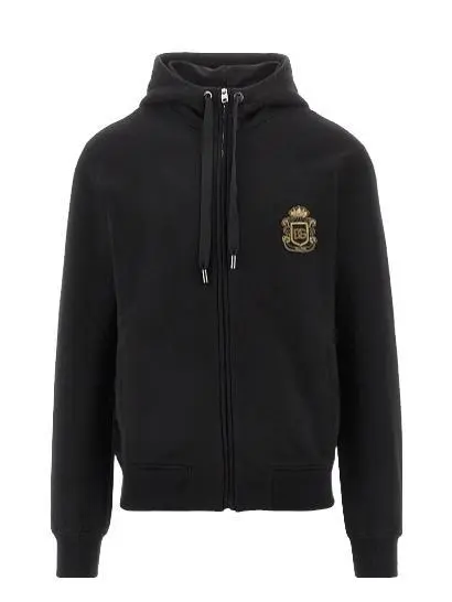 Dolce & Gabbana Dolce Gabbana Heraldic Patch Drawstring Hoodie - Black