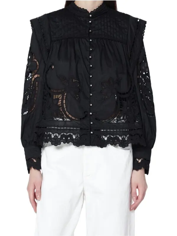 Farm Rio Broderie High Neck Top - Black
