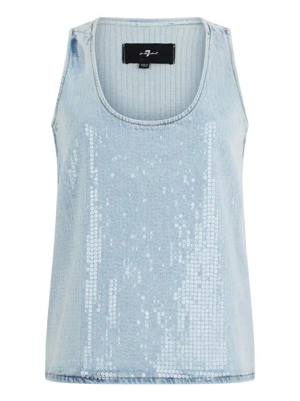 7 For All Mankind Sequined Denim Tank Top - Blue