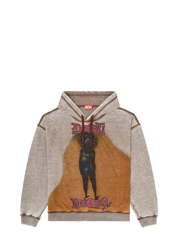 DIESEL® S-boxton Studded Embellishment Printed Hoodie - Nude