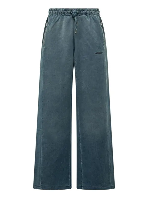 Off-White Drawstring Wide Leg Pants - Blue