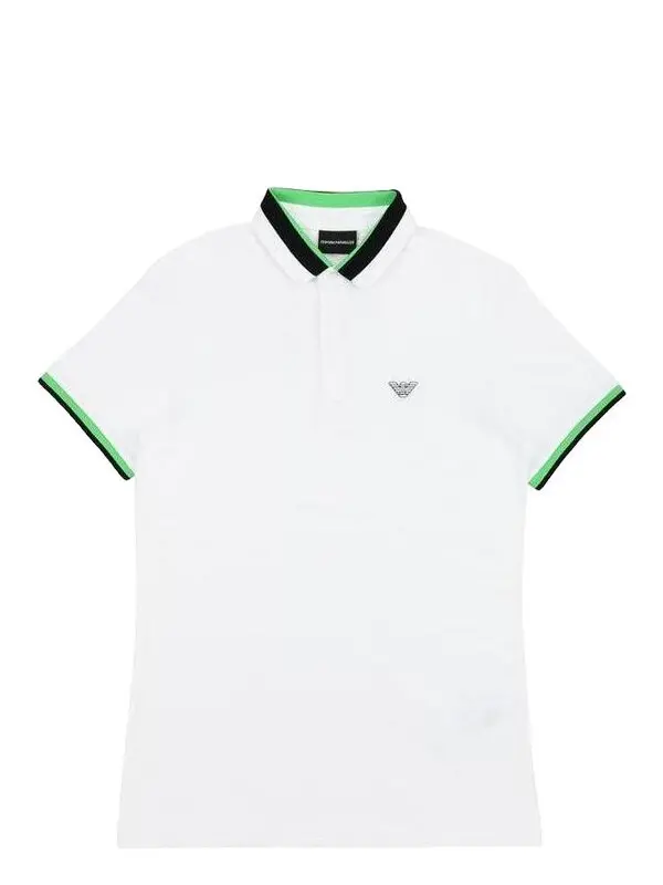 Emporio Armani Striped-trim Logo Polo Shirt - White