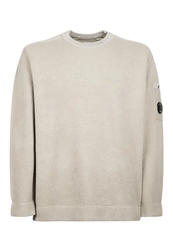 C.P. COMPANY Long-sleeved Crewneck Jumper With Sleeve Pocket Detail - White