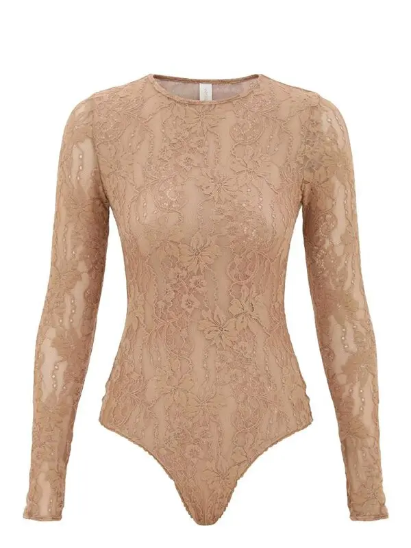 Zimmermann Long Sleeve Floral Lace Bodysuit - Biscuit