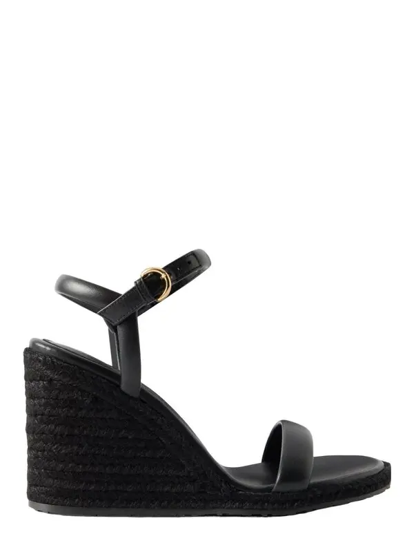 GIANVITO ROSSI Leather Espadrille Wedge Sandals - Black