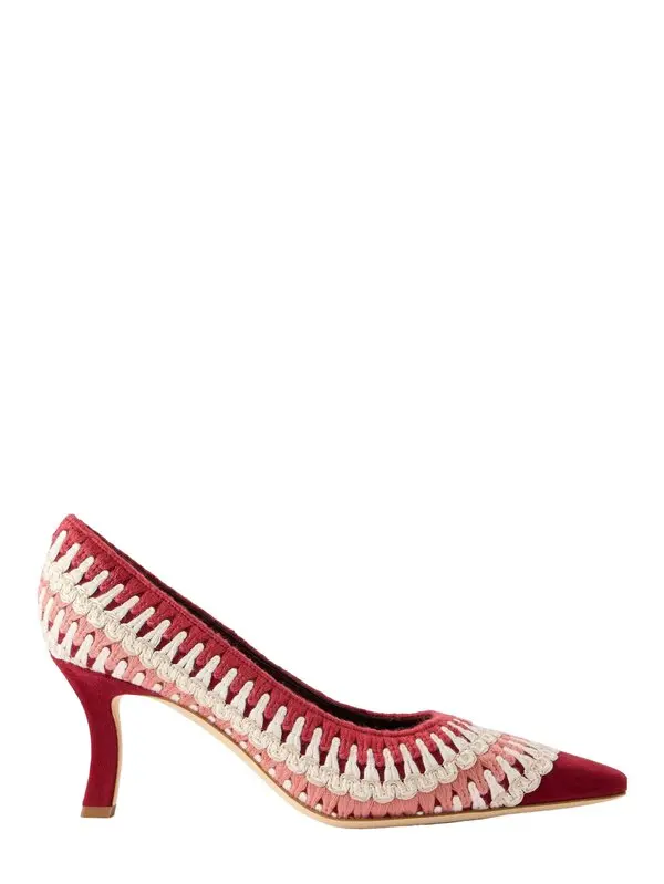 Manolo Blahnik Raffia-trimmed Crocheted Pumps - Red