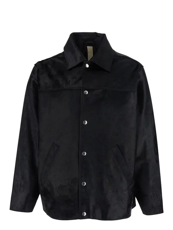 SUNFLOWER Wide Collar Ponyskin Jacket - Black