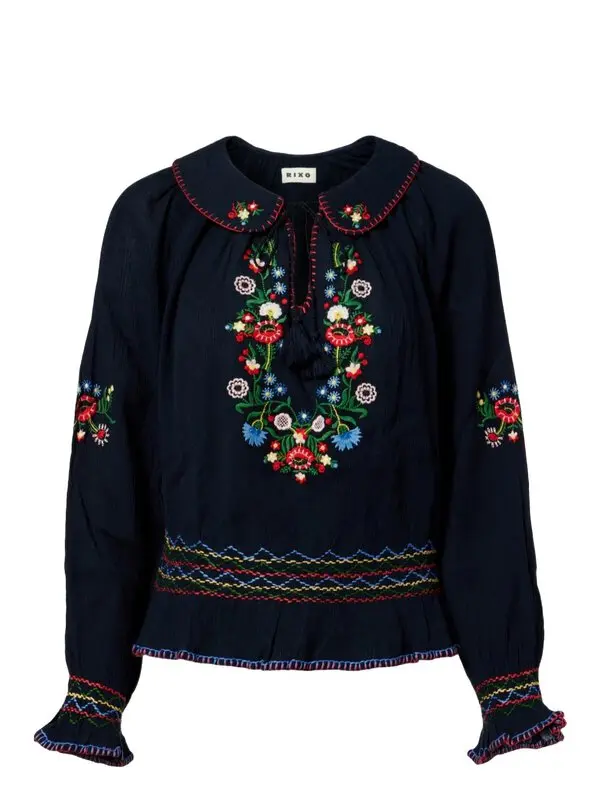 Rixo Sofira Embroidered Cotton Top - Blue