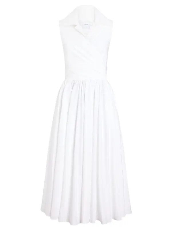 PATOU Sleeveless Collared Draped Midi Dress With Knotted Detail - White