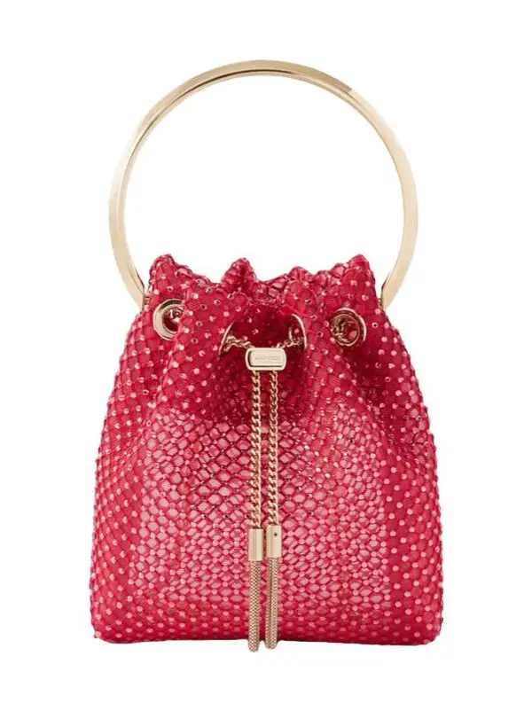 JIMMY CHOO Crystal-embellished Mesh Bucket Bag - Red