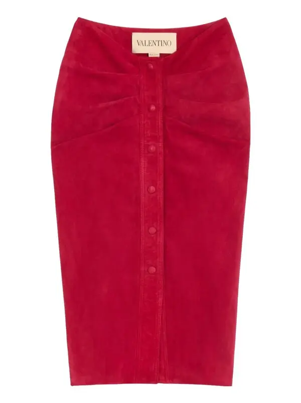 Valentino Garavani Suede Skirt With Waist Pleats - Cherry Red