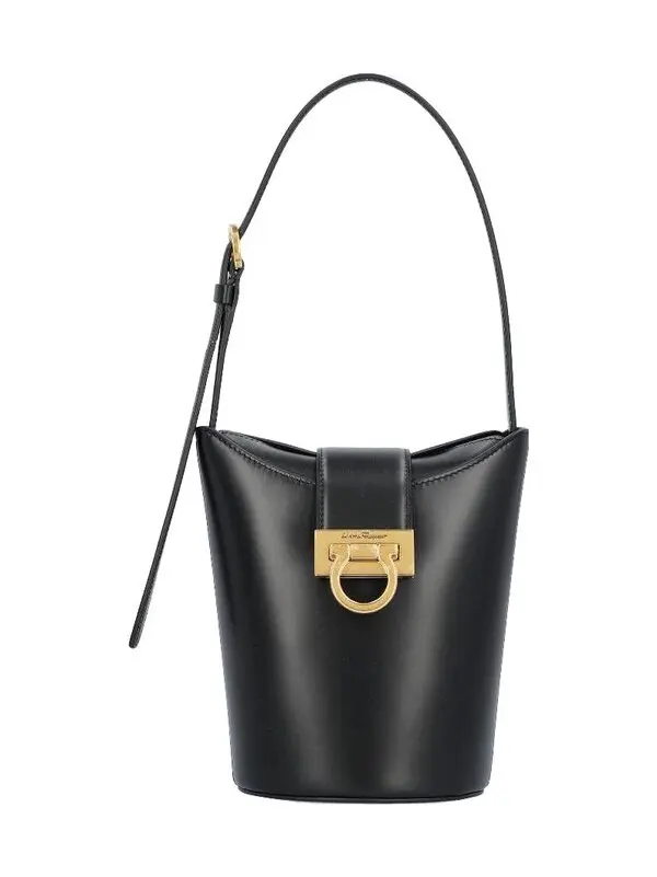 FERRAGAMO Trifolio Logo Plaque Bucket Bag - Black