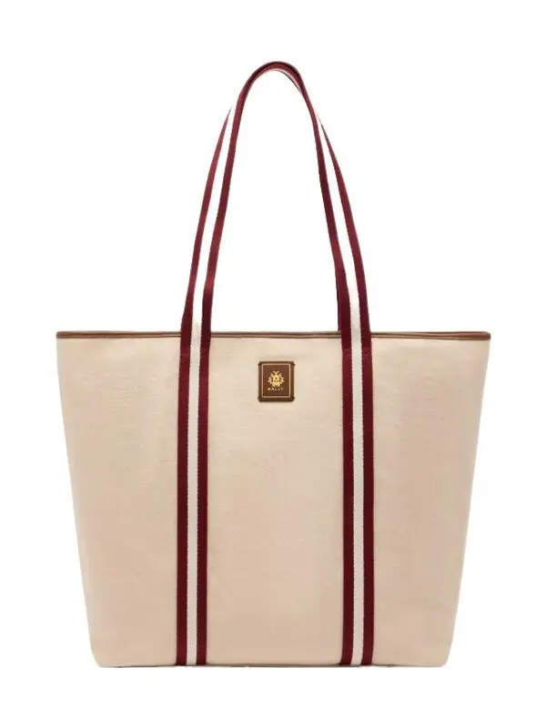 Bally Striped Panel Canvas Tote Bag - Light Brown