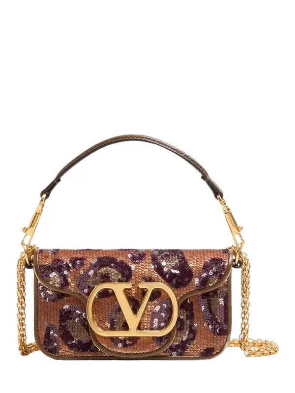 Valentino Garavani Locò Sequin Embellished Foldover Shoulder Bag - Brown
