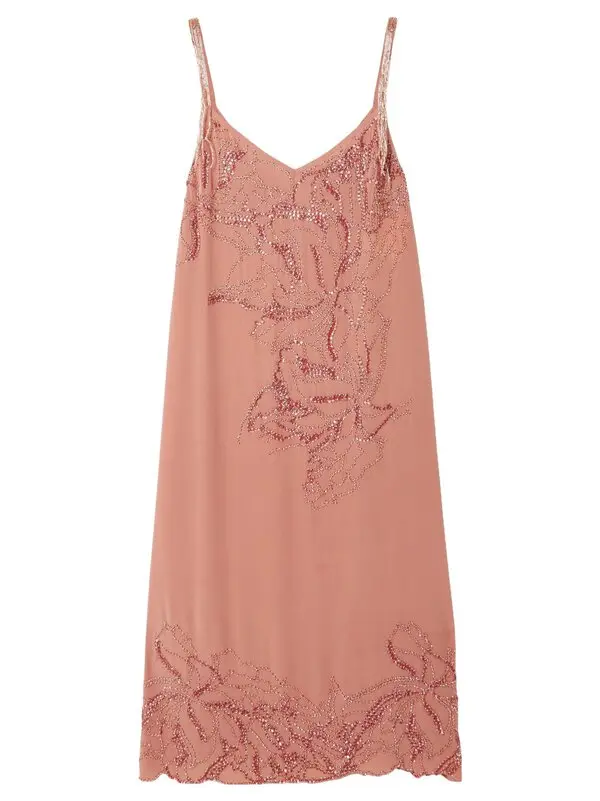 Dries Van Noten Sleeveless V-neck Embellished Dress - Nude