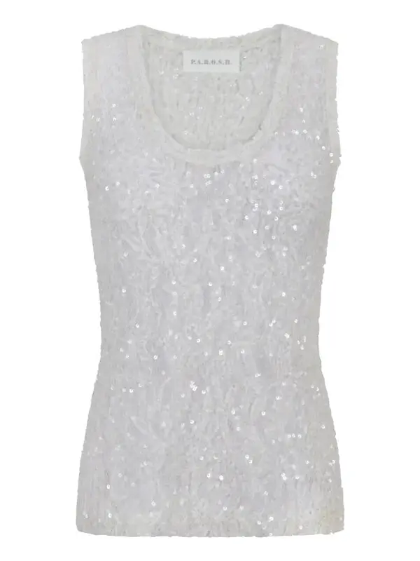 P.a.r.o.s.h Sequin Embellished Crewneck Sleeveless Top - White