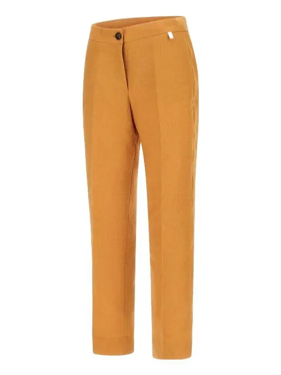 Herno High-waisted Tailored Linen Pants - Mustard Yellow