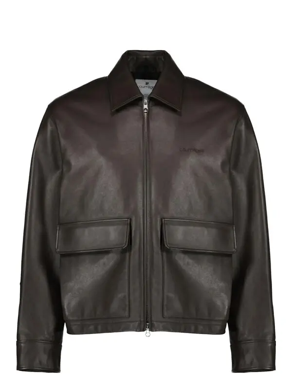 COURREGES Double-pocket Lapel Leather Jacket - Dark Brown