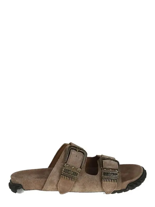 Ash Round Toe Buckled Slip-on Slippers - Brown
