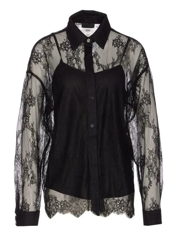 Liu Jo Lace Shirt With Classic Collar - Black