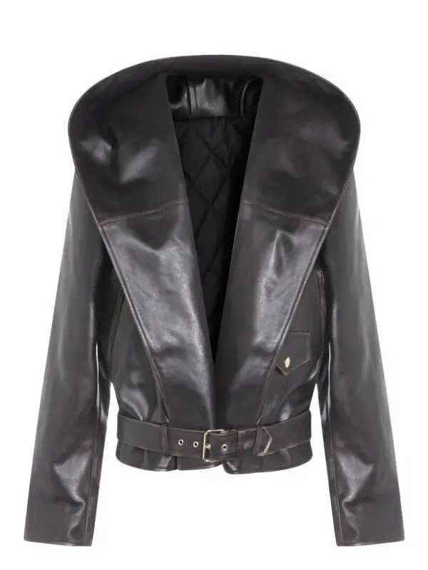 Alaïa Long-sleeved Hooded Leather Jacket - Black