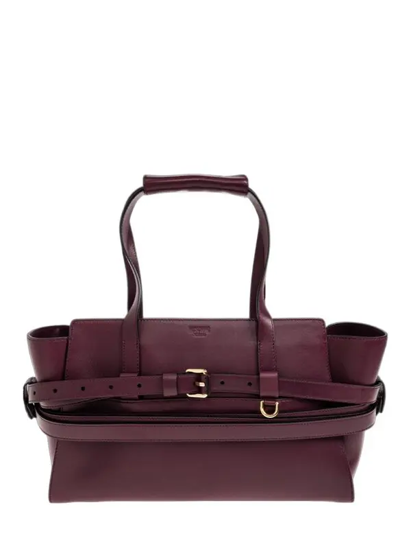 Moschino Tie Me Buckle Detail Leather Tote Bag - Wine Red