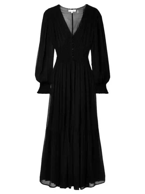 LoveShackFancy Evalina Smocked Chiffon Maxi Dress - Black