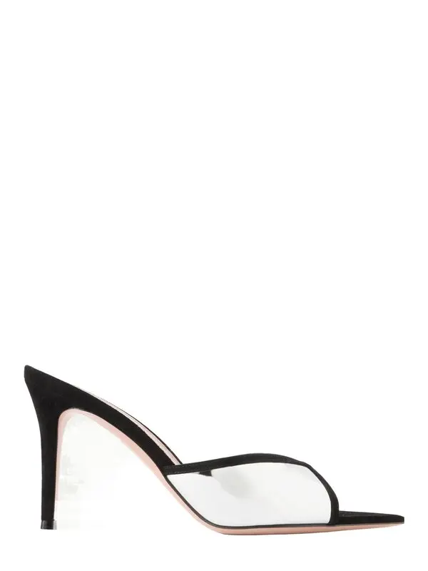 GIANVITO ROSSI Silver Mirrored-leather And Black Suede Peep-toe Stiletto Sandals - White
