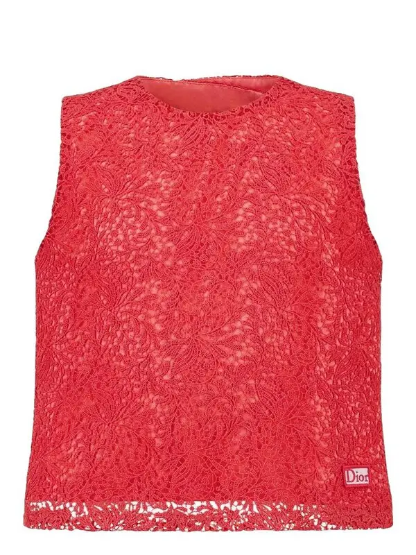 Dior Sleeveless Embroidered Round Neck Top - Light Lotus Red