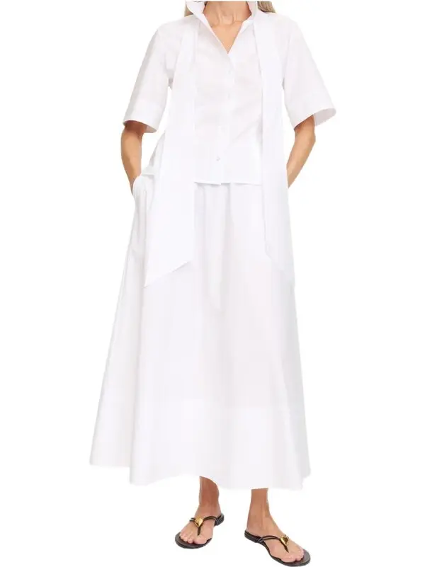 BY MALENE BIRGER Short Sleeve Shirt With Detachable Tie - Pure White