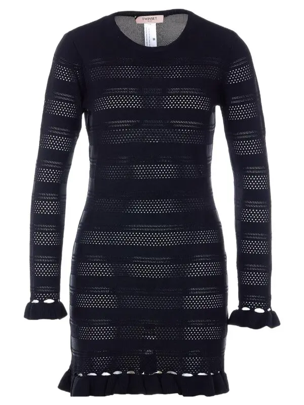 TWINSET Ruffled Short Knitted Dress - Black